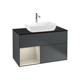 Villeroy & Boch Villeroy und Boch Finion Waschtischunterschrank F772HHHG 100cm, Abdeckplatte black matt, Regale sand matt lacquer, Midnight Blue Matt Lacquer