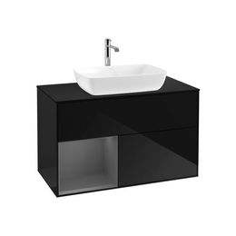 Villeroy & Boch Villeroy und Boch Finion Waschtischunterschrank F772GKPH 100cm, Abdeckplatte black matt, Regale Anthracite matt lacquer, Glossy Black Lacquer