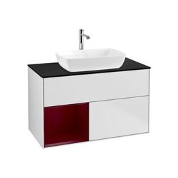 Villeroy & Boch Villeroy und Boch Finion Waschtischunterschrank F772HBMT 100cm, Abdeckplatte black matt, Regale Peony matt lacquer, White matt lacquer