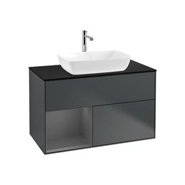 Villeroy & Boch Villeroy und Boch Finion Waschtischunterschrank F772GKHG 100cm, Abdeckplatte black matt, Regale Anthracite matt lacquer, Midnight Blue Matt Lacquer