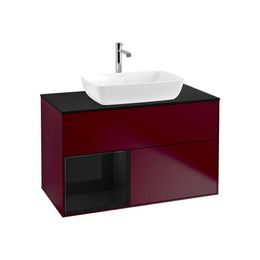 Villeroy & Boch Villeroy und Boch Finion Waschtischunterschrank F772PHHB 100cm, Abdeckplatte black matt, Regale Glossy black lacquer, Peony Matt