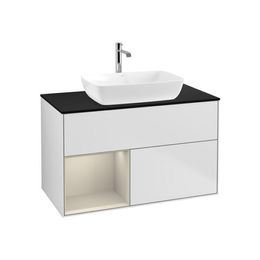 Villeroy & Boch Villeroy und Boch Finion Waschtischunterschrank F772HHMT 100cm, Abdeckplatte black matt, Regale sand matt lacquer, White matt lacquer