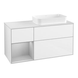 Villeroy & Boch Villeroy und Boch Finion Waschtischunterschrank F681GJGF 120x60,3x50,1cm, Regal links Light grey matt, Glossy white lacquer