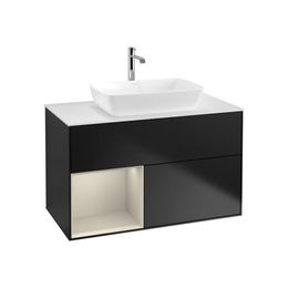 Villeroy & Boch Villeroy und Boch Finion Waschtischunterschrank F771HHPD 100cm, Abdeckplatte white matt, Regale sand matt lacquer, Black matt lacquer