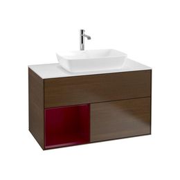 Villeroy & Boch Villeroy und Boch Finion Waschtischunterschrank F771HBGN 100cm, Abdeckplatte white matt, Regale Peony matt lacquer, Walnut veneer