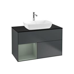 Villeroy & Boch Villeroy und Boch Finion Waschtischunterschrank F772GMHG 100cm, Abdeckplatte black matt, Regale Olive matt lacquer, Midnight Blue Matt Lacquer