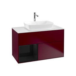 Villeroy & Boch Villeroy und Boch Finion Waschtischunterschrank F771PHHB 100cm, Abdeckplatte white matt, Regale Glossy black lacquer, Peony Matt