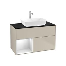 Villeroy & Boch Villeroy und Boch Finion Waschtischunterschrank F772MTHH 100cm, Abdeckplatte black matt, Regale White matt lacquer, Sand Matt Lacquer