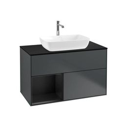 Villeroy & Boch Villeroy und Boch Finion Waschtischunterschrank F772PDHG 100cm, Abdeckplatte black matt, Regale Black matt lacquer, Midnight Blue Matt Lacquer