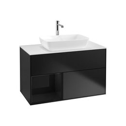 Villeroy & Boch Villeroy und Boch Finion Waschtischunterschrank F771PHPD 100cm, Abdeckplatte white matt, Regale Glossy black lacquer, Black matt lacquer