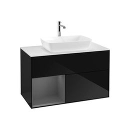 Villeroy & Boch Villeroy und Boch Finion Waschtischunterschrank F771GKPH 100cm, Abdeckplatte white matt, Regale Anthracite matt lacquer, Glossy Black Lacquer