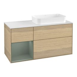 Villeroy & Boch Villeroy und Boch Finion Waschtischunterschrank F681GMPC 120x60,3x50,1cm, Regal links Olive Matt Lacquer, Oak Veneer