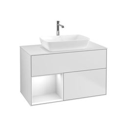 Villeroy & Boch Villeroy und Boch Finion Waschtischunterschrank F771GFMT 100cm, Abdeckplatte white matt, Regale Glossy white lacquer, White matt lacquer