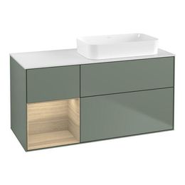 Villeroy & Boch Villeroy und Boch Finion Waschtischunterschrank F681PCGM 120x60,3x50,1cm, Regal links Oak Veneer, Olive Matt Lacquer