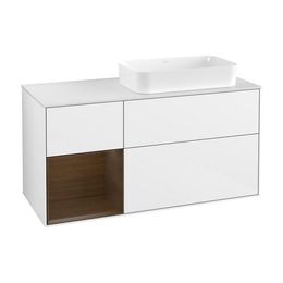 Villeroy & Boch Villeroy und Boch Finion Waschtischunterschrank F681GNGF 120x60,3x50,1cm, Regal links Walnut veneer, Glossy white lacquer