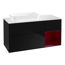 Villeroy & Boch Villeroy und Boch Finion Waschtischunterschrank F691HBPH 120x60,3x50,1cm, Regal rechts Peony, Glossy Black Lacquer