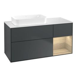 Villeroy & Boch Villeroy und Boch Finion Waschtischunterschrank F691PCHG 120x60,3x50,1cm, Regal rechts Oak Veneer, Midnight Blue Matt Lacquer