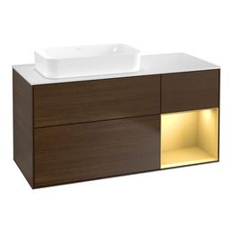 Villeroy & Boch Villeroy und Boch Finion Waschtischunterschrank F691HFGN 120x60,3x50,1cm, Regal rechts Gold matt, Walnut veneer