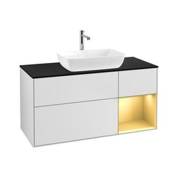 Villeroy & Boch Villeroy und Boch Finion Waschtischunterschrank G832HFMT 120cm, Abdeckplatte black matt, Emotion, Regale Gold matt lacquer, White matt lacquer