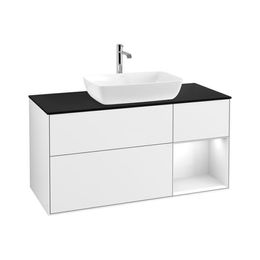 Villeroy & Boch Villeroy und Boch Finion Waschtischunterschrank G832GFGF 120cm, Abdeckplatte black matt, Emotion, Regale Glossy white lacquer, Glossy white lacquer