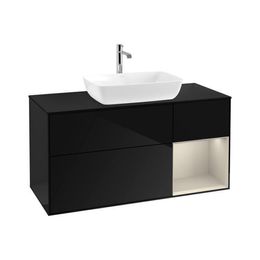 Villeroy & Boch Villeroy und Boch Finion Waschtischunterschrank G832HHPH 120cm, Abdeckplatte black matt, Emotion, Regale sand matt lacquer, Glossy Black Lacquer