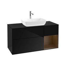 Villeroy & Boch Villeroy und Boch Finion Waschtischunterschrank G832GNPH 120cm, Abdeckplatte black matt, Emotion, Regale Walnut Veneer, Glossy Black Lacquer