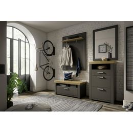 Garderoben-Set "GA York Kombi 70", grau (grau anthrazit, eiche artisan), B:189,5cm H:209,2cm T:51,2cm, Spanplatte, SET ONE BY Musterring, Kastenmöbel-Sets, mit Garderobenpaneel und Spiegel