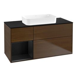 Villeroy & Boch Villeroy und Boch Finion Waschtischunterschrank G702PDGN 120x60,3x50,1cm, Regal rechts Black matt lacquer, Walnut veneer