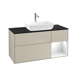 Villeroy & Boch Villeroy und Boch Finion Waschtischunterschrank G832GFHH 120cm, Abdeckplatte black matt, Emotion, Regale Glossy white lacquer, Sand Matt Lacquer