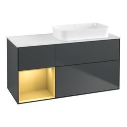 Villeroy & Boch Villeroy und Boch Finion Waschtischunterschrank G681HFHG 120x60,3x50,1cm, Regal links Gold matt, Midnight Blue Matt Lacquer