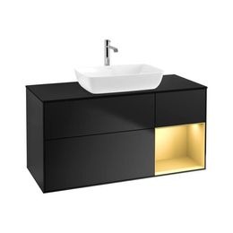 Villeroy & Boch Villeroy und Boch Finion Waschtischunterschrank G832HFPD 120cm, Abdeckplatte black matt, Emotion, Regale Gold matt lacquer, Black matt lacquer