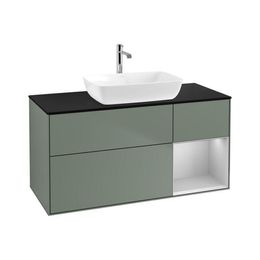 Villeroy & Boch Villeroy und Boch Finion Waschtischunterschrank G832GJGM 120cm, Abdeckplatte black matt, Emotion, Regale Light grey matt lacquer, Olive Matt Lacquer