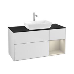 Villeroy & Boch Villeroy und Boch Finion Waschtischunterschrank G832HHMT 120cm, Abdeckplatte black matt, Emotion, Regale sand matt lacquer, White matt lacquer