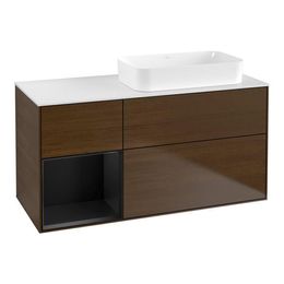 Villeroy & Boch Villeroy und Boch Finion Waschtischunterschrank G681PDGN 120x60,3x50,1cm, Regal links Black matt lacquer, Walnut veneer