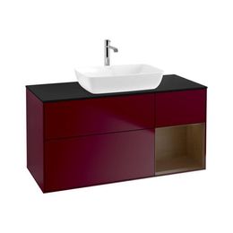 Villeroy & Boch Villeroy und Boch Finion Waschtischunterschrank G832GNHB 120cm, Abdeckplatte black matt, Emotion, Regale Walnut Veneer, Peony Matt