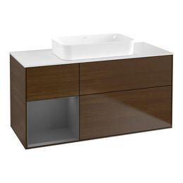 Villeroy & Boch Villeroy und Boch Finion Waschtischunterschrank G701GKGN 120x60,3x50,1cm, Regal rechts Anthracite matt, Walnut veneer