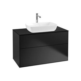 Villeroy & Boch Villeroy und Boch Finion Waschtischunterschrank F76200PD 100x60,3cm, Abdeckplatte black matt, Black matt lacquer
