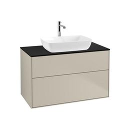 Villeroy & Boch Villeroy und Boch Finion Waschtischunterschrank F76200HH 100x60,3cm, Abdeckplatte black matt, Sand Matt Lacquer