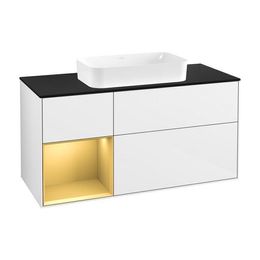 Villeroy & Boch Villeroy und Boch Finion Waschtischunterschrank F702HFGF 120x60,3x50,1cm, Regal links Gold matt, Glossy white lacquer