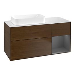 Villeroy & Boch Villeroy und Boch Finion Waschtischunterschrank G691GKGN 120x60,3x50,1cm, Regal rechts Anthracite matt, Walnut veneer