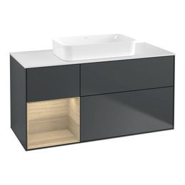 Villeroy & Boch Villeroy und Boch Finion Waschtischunterschrank F701PCHG 120x60,3x50,1cm, Regal links Oak Veneer, Midnight Blue Matt Lacquer