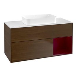 Villeroy & Boch Villeroy und Boch Finion Waschtischunterschrank F711HBGN 120x60,3x50,1cm, Regal rechts Peony, Walnut veneer