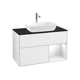 Villeroy & Boch Villeroy und Boch Finion Waschtischunterschrank F782GFGF 100cm, Abdeckplatte black matt, Regale Glossy white lacquer, Glossy white lacquer