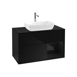 Villeroy & Boch Villeroy und Boch Finion Waschtischunterschrank F782PHPH 100cm, Abdeckplatte black matt, Regale Glossy black lacquer, Glossy Black Lacquer