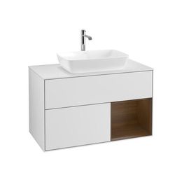 Villeroy & Boch Villeroy und Boch Finion Waschtischunterschrank F781GNMT 100cm, Abdeckplatte white matt, Regale Walnut Veneer, White matt lacquer