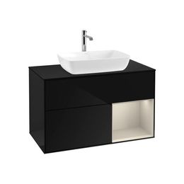 Villeroy & Boch Villeroy und Boch Finion Waschtischunterschrank F782HHPH 100cm, Abdeckplatte black matt, Regale sand matt lacquer, Glossy Black Lacquer