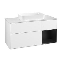 Villeroy & Boch Villeroy und Boch Finion Waschtischunterschrank F711PDGF 120x60,3x50,1cm, Regal rechts Black matt lacquer, Glossy white lacquer