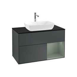 Villeroy & Boch Villeroy und Boch Finion Waschtischunterschrank F782GMHG 100cm, Abdeckplatte black matt, Regale Olive matt lacquer, Midnight Blue Matt Lacquer