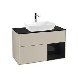 Villeroy & Boch Villeroy und Boch Finion Waschtischunterschrank F782PHHH 100cm, Abdeckplatte black matt, Regale Glossy black lacquer, Sand Matt Lacquer