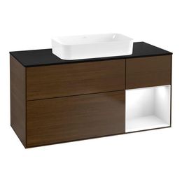 Villeroy & Boch Villeroy und Boch Finion Waschtischunterschrank F712GFGN 120x60,3x50,1cm, Regal rechts Glossy white lacquer, Walnut veneer